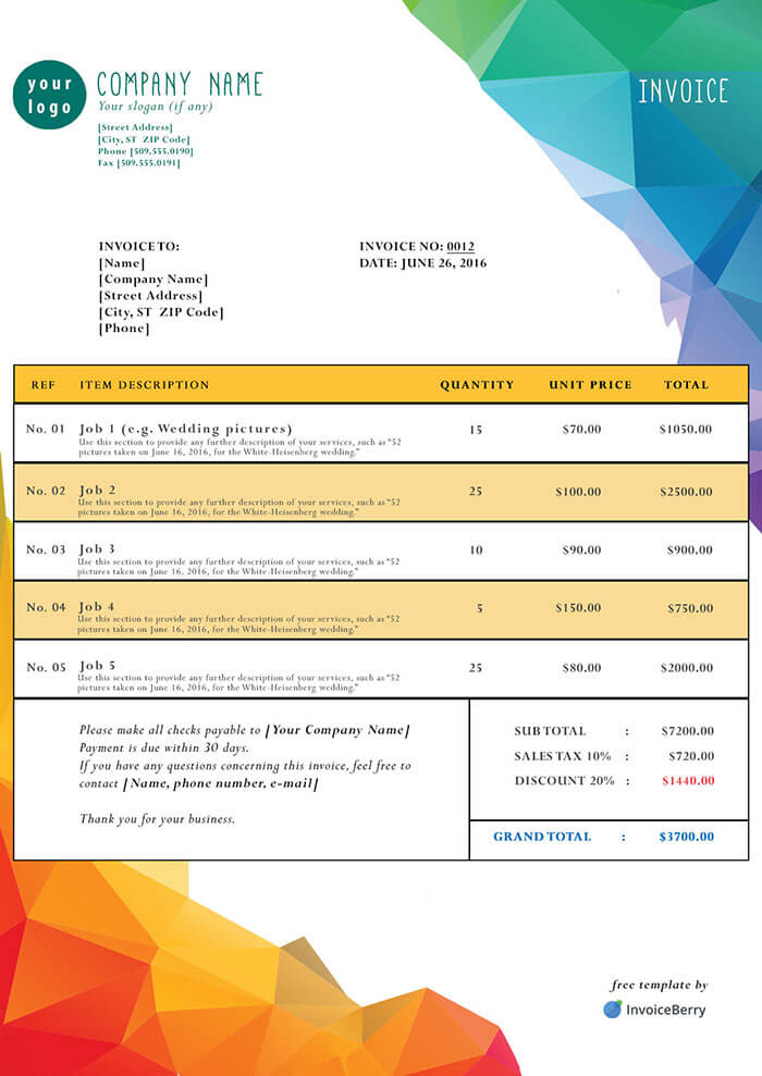 Free PDF Invoice Template Sample #3 Download | InvoiceBerry